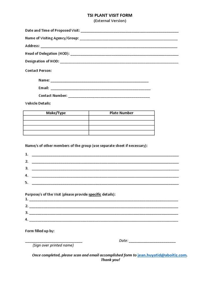 Plant Visit Form - External | PDF