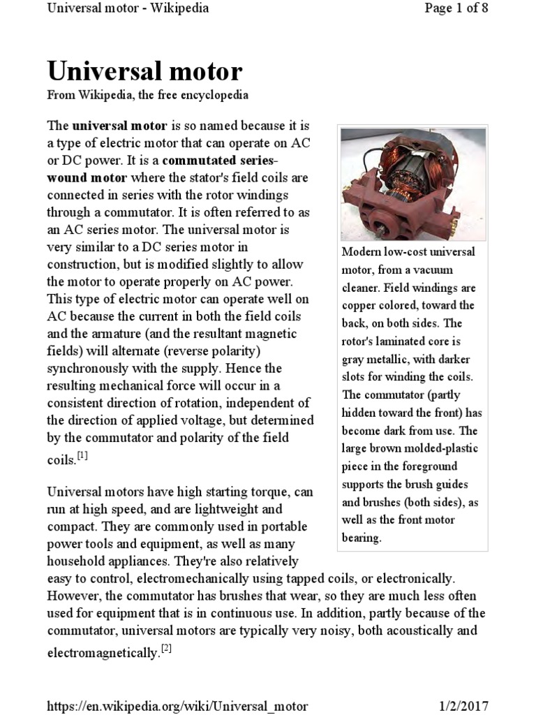 Universal Motor: Wound Motor Where The Stator's Field Coils Are | PDF ...