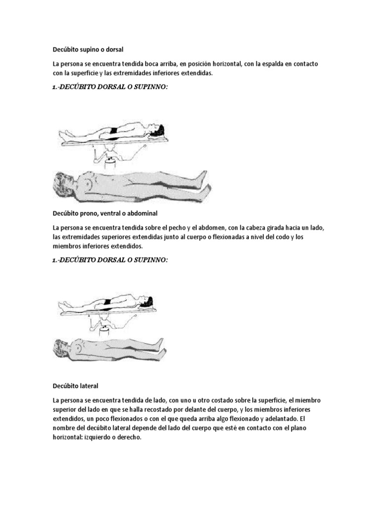 Posiciones de Decúbito y Terapéuticas | PDF | Términos anatómicos de ...