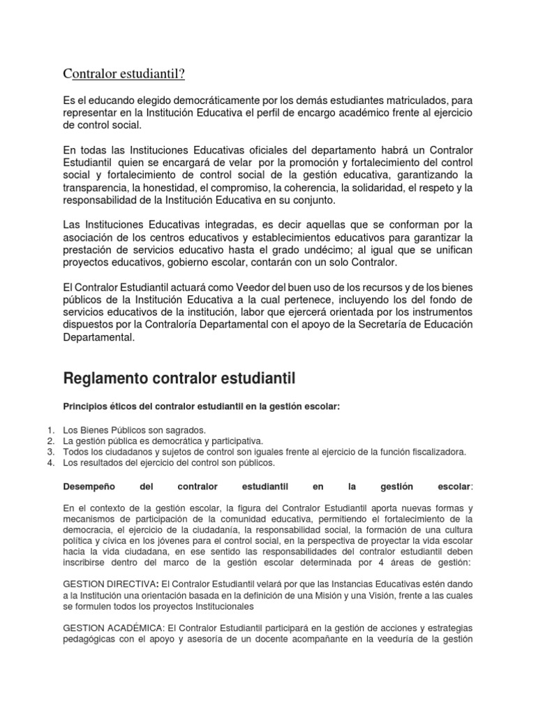Contralor Estudiantil | PDF | Institución | Democracia