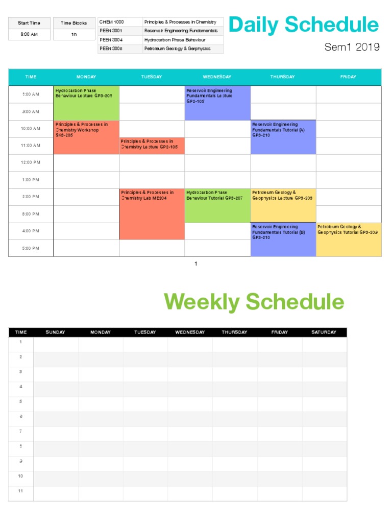 Daily Schedule: Start Time Time Blocks | PDF | Petroleum Geology ...
