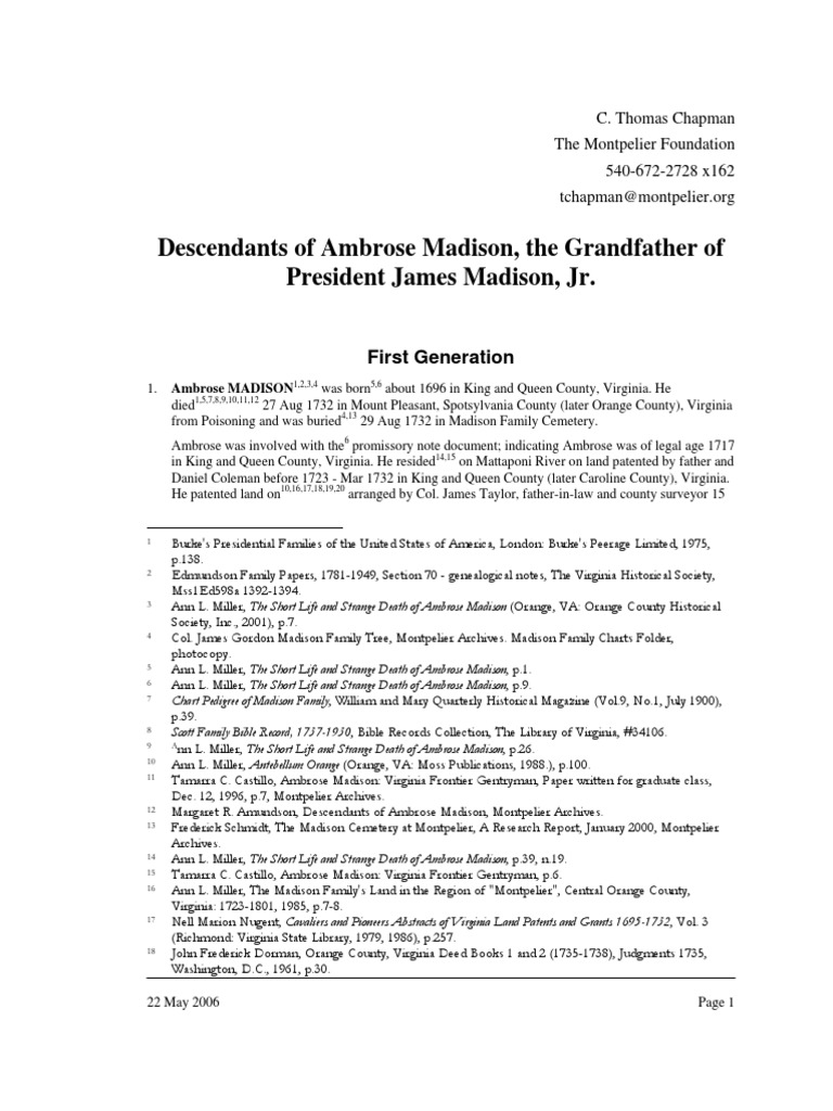 Descendants of Ambrose Madison, The Grandfather of President James ...