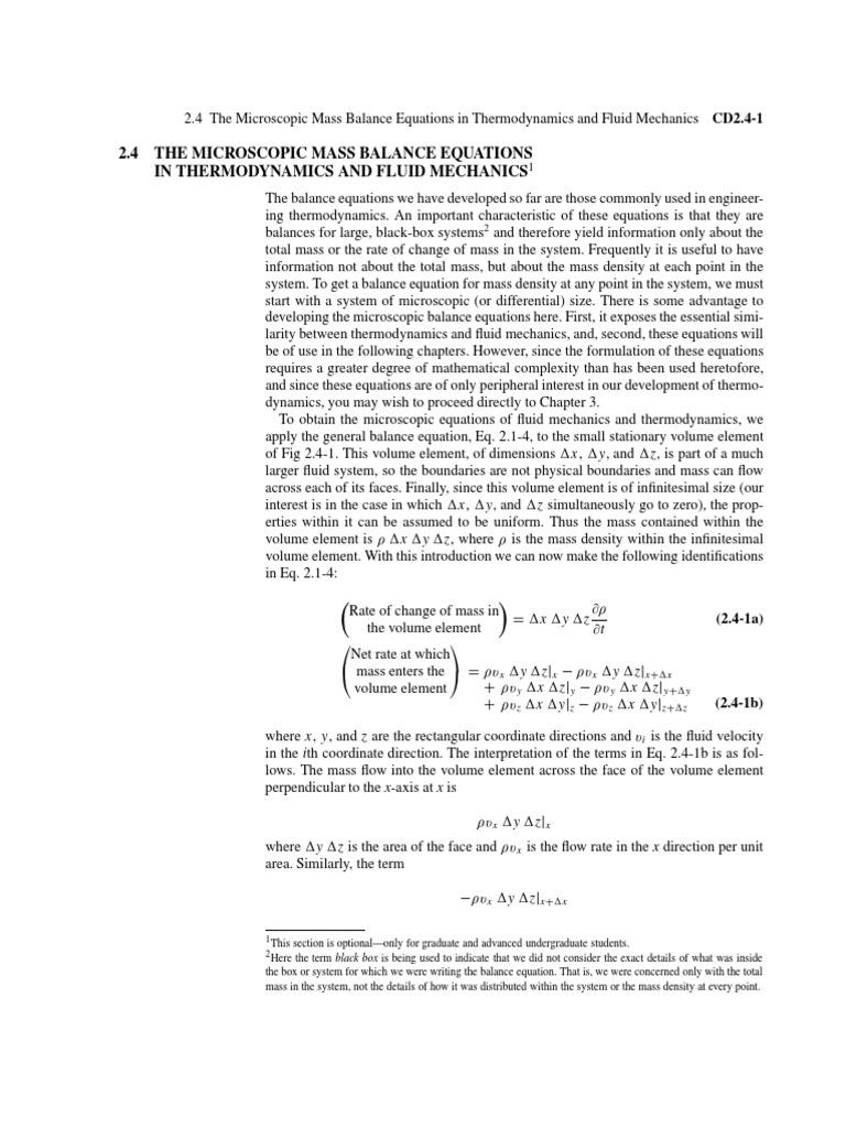 2.4 The Microscopic Mass Balance Equations in Thermodynamics and Fluid Mechanics | PDF | Fluid ...