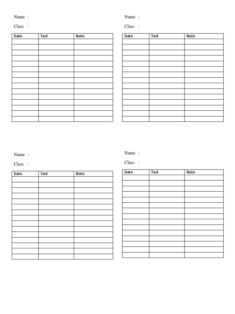 Name: Class: Name: Class:: Date Text Note Date Text Note | PDF