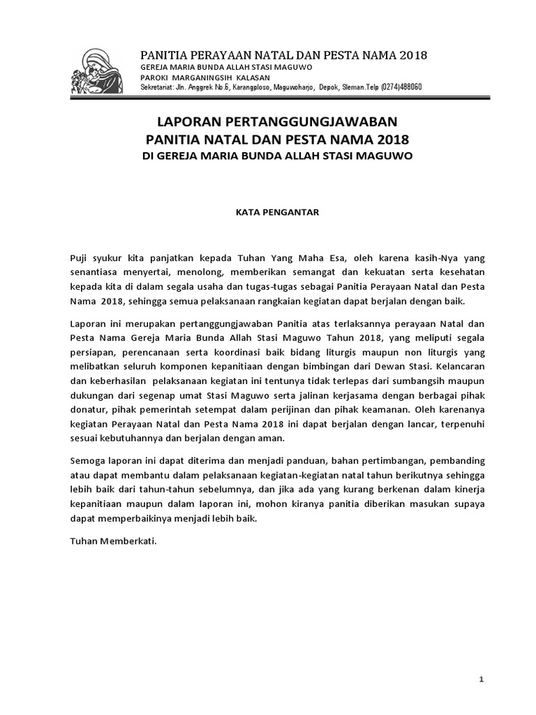 LPJ Panitia Perayaan Natal Dan Pesta Nama 2018 Fixfix | PDF