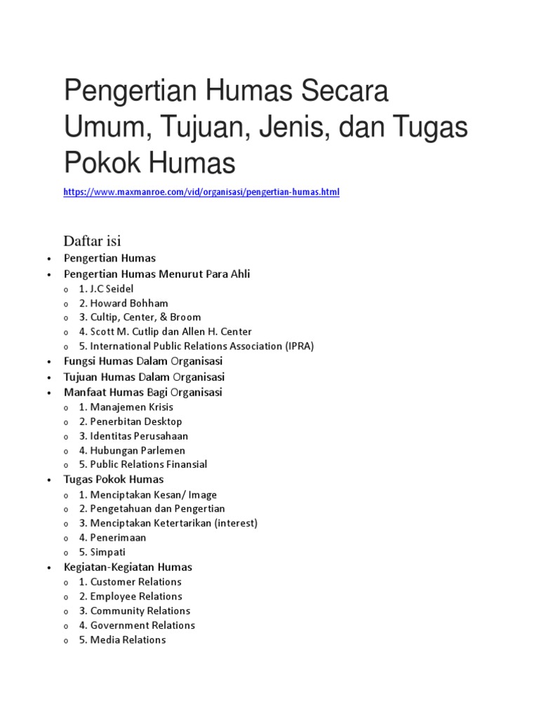 Pengertian Humas Secara Umum | PDF