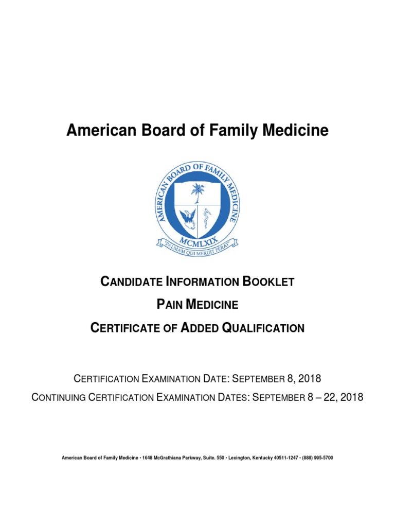 2018 Candidate Information Booklet Pain Medicine | PDF | Americans With ...