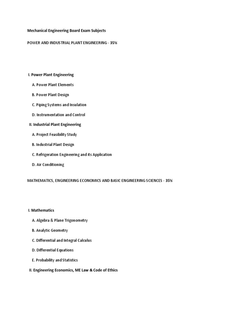 Mechanical Engineering Board Exam Subjects | PDF | Engineering | Memory