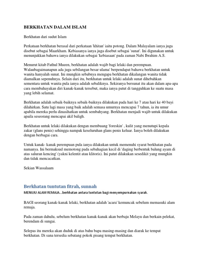 Berkhatan Tuntutan Fitrah dan Sunnah: Manfaat dan Hikmah Berkhatan ...