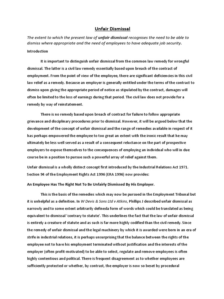 Unfair Dismissal | PDF | Damages | Employment