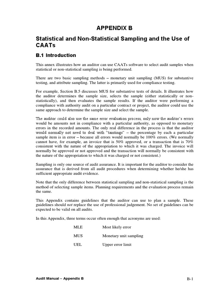Appendix B Sampling 070904 | PDF | Sampling (Statistics) | Internal Control
