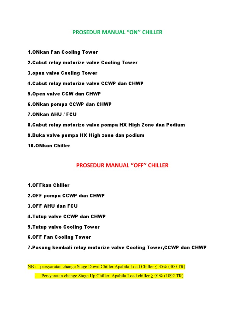 PROSEDUR MANUAL Chiller | PDF