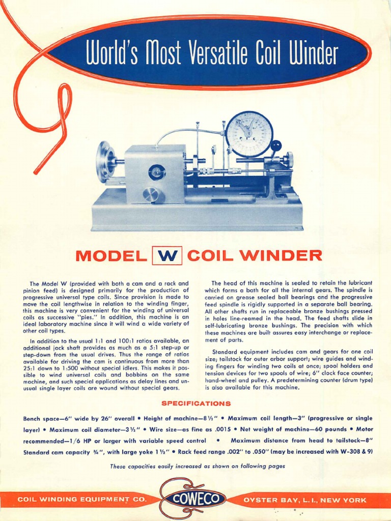 COWECO Model W Coil Winder | PDF | Machines | Gear
