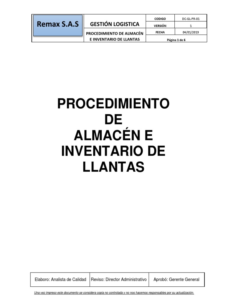Procedimiento de Almacenamiento | PDF | Logística | Almacén