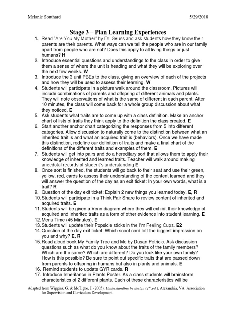 Stage 3 - Plan Learning Experiences | PDF | Genetics | Heredity
