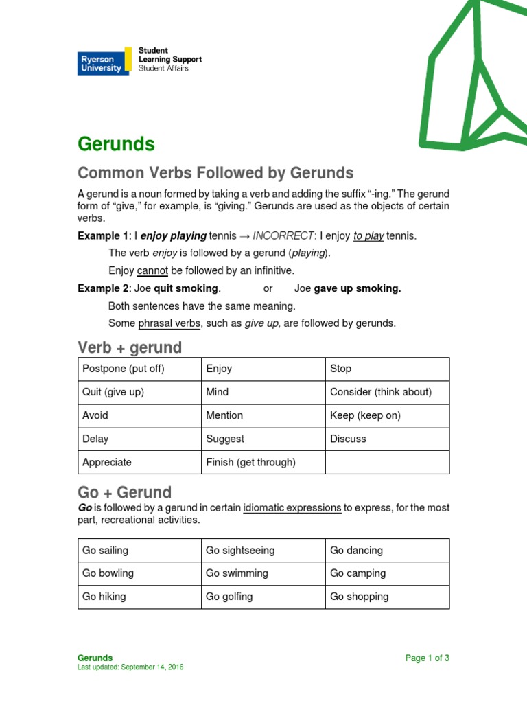 Gerunds PDF | PDF | Preposition And Postposition | Verb