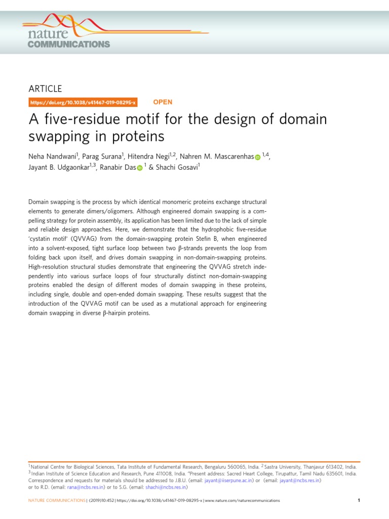 2019 A Five-Residue Motif For The Design of Domain Swapping in Proteins | PDF | Protein Domain ...