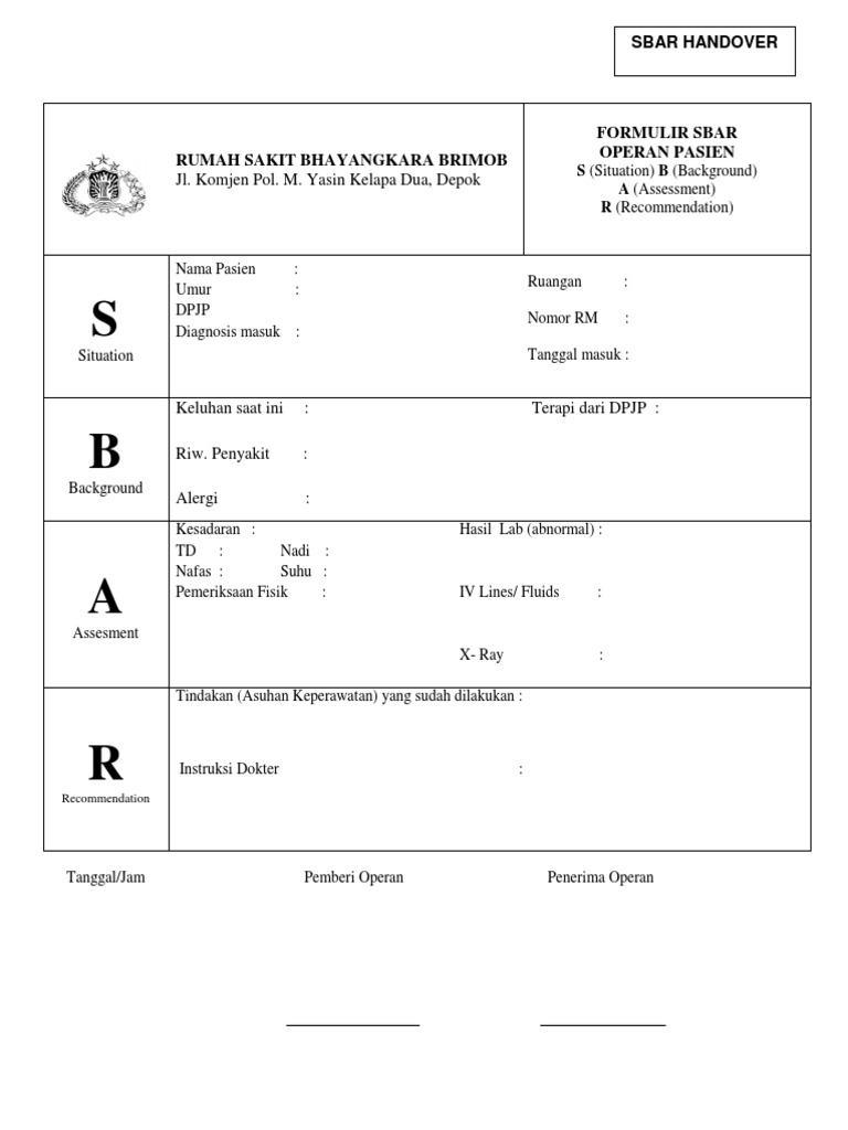 Formulir Operan Pasien RS Bhayangkara | PDF