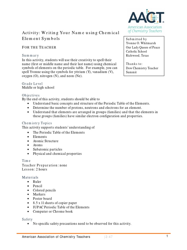 Spell Your Name with Element Symbols | PDF | Chemical Elements ...