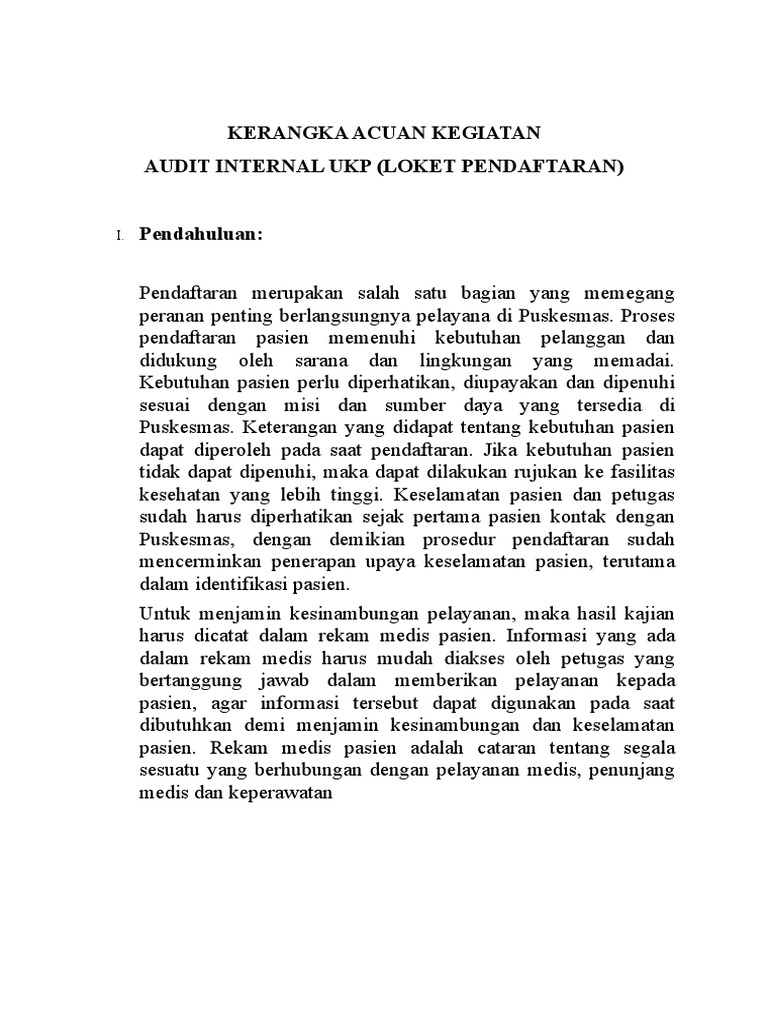 Contoh KAK UKP Loket Audit Internal | PDF