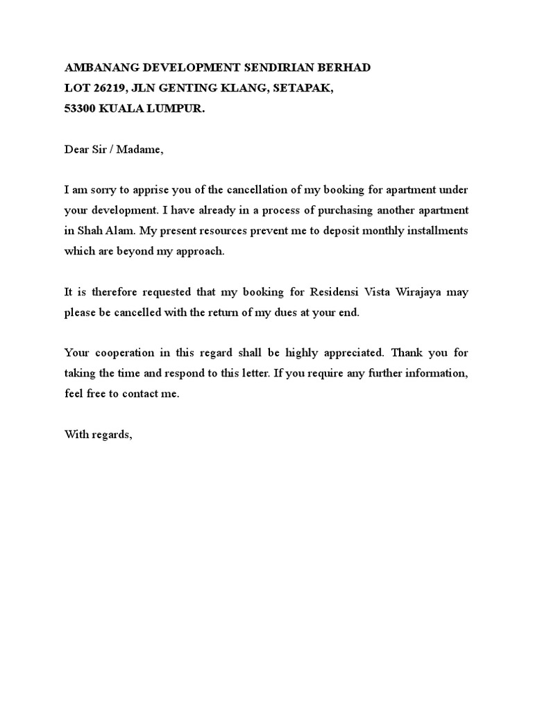 Surat Cancel Booking | PDF