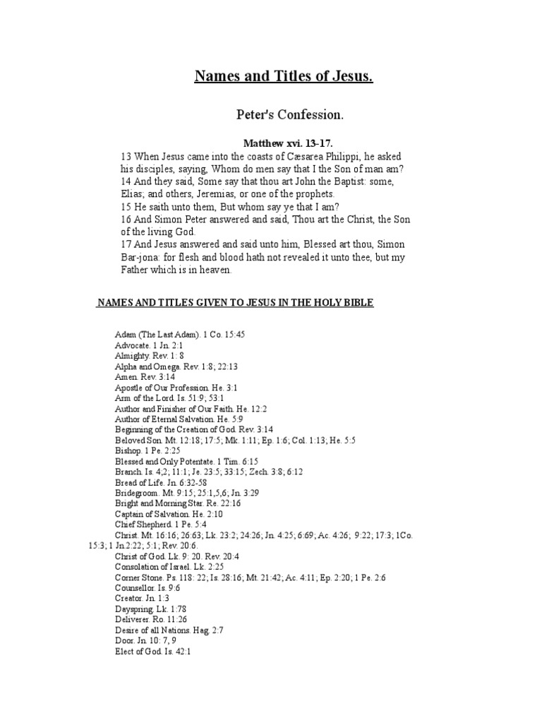 Names of Jesus | PDF | Jesus | Saint Peter
