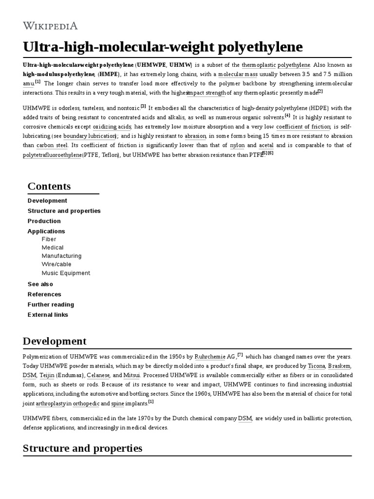 Ultra High Molecular Weight Polyethylene | PDF | Polyethylene | Polymers