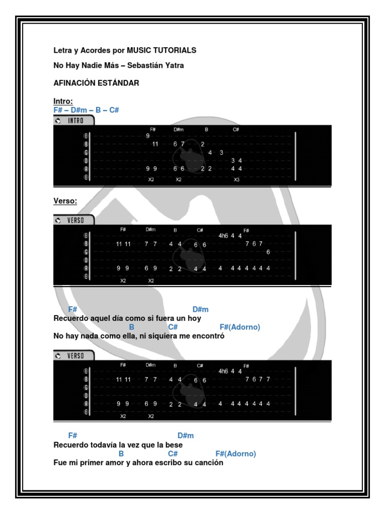 No Hay Nadie Más - Sebastian Yatra Letra y Acordes by MUSICTUTORIALS ...
