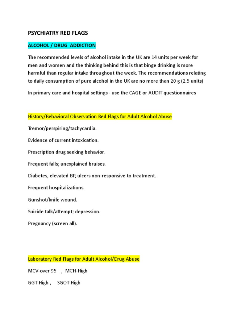Psychiatry Red Flags: Alcohol / Drug Addiction | PDF | Alcohol Abuse ...