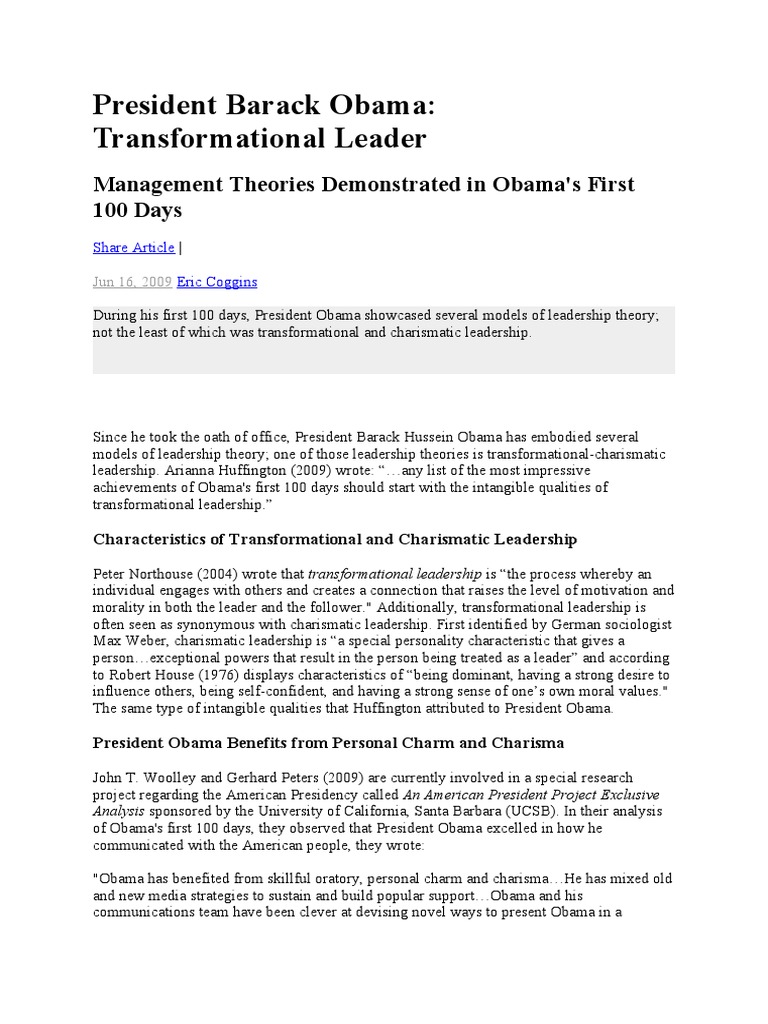 Obama's Transformational Leadership Analysis | PDF | Leadership | Charisma