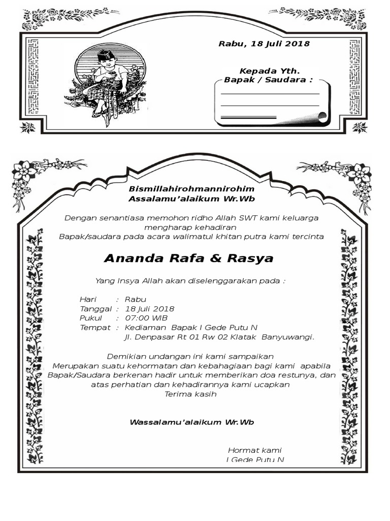 Contoh Draft Undangan Khitan | PDF