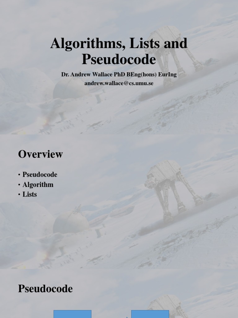 Algorithms, Lists and Pseudocode: Dr. Andrew Wallace PHD Beng (Hons) Euring Andrew - Wallace@Cs ...