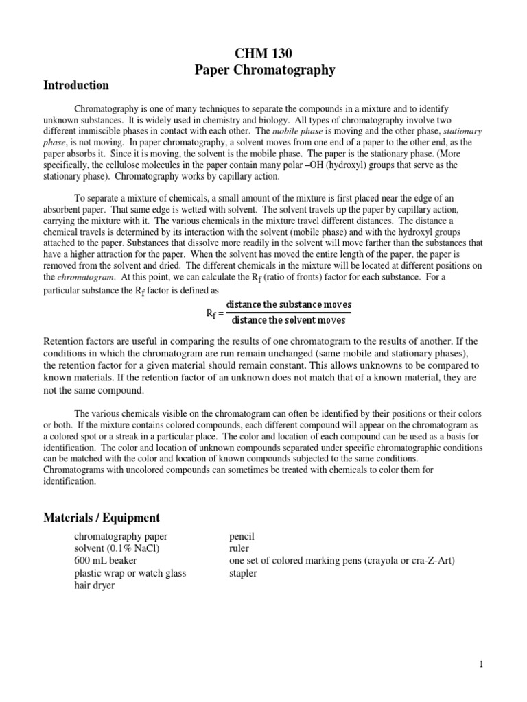 Lab 5 CHM130LL Paper Chromatography W Answer Key PDF | PDF ...
