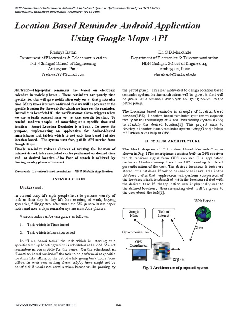 Location Based Reminder Android Application Using Google Maps API | PDF | Location Based Service ...