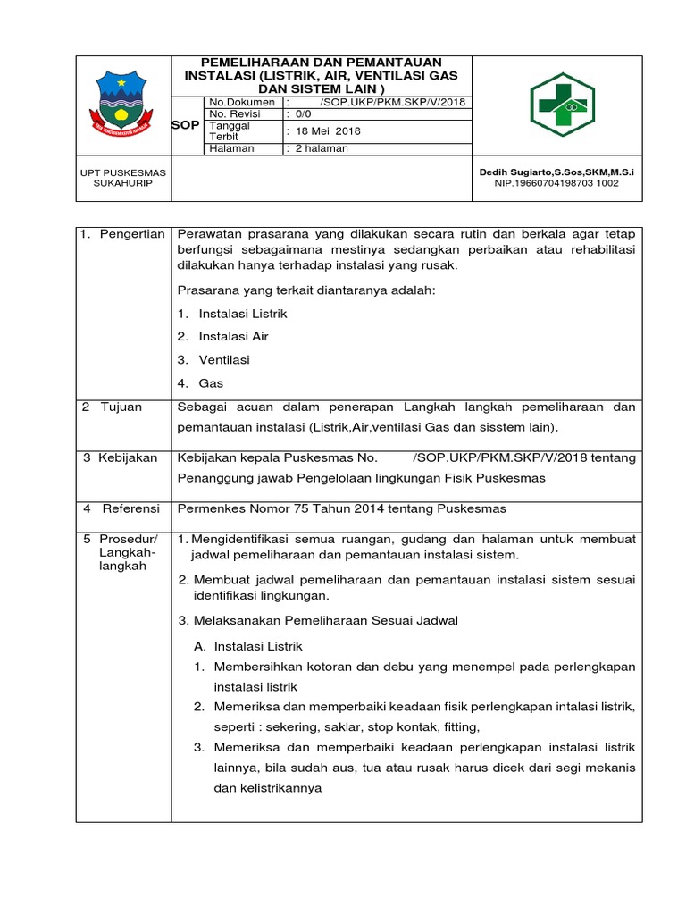 8.5.1 Ep 2 Sop Pemeliharaan Dan Pemantauan Instalasi | PDF | Teknologi & Rekayasa