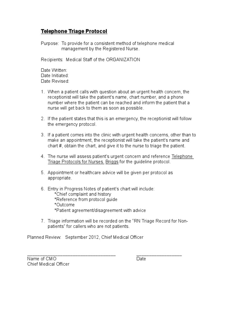 Telephone Triage Protocol Overview | PDF