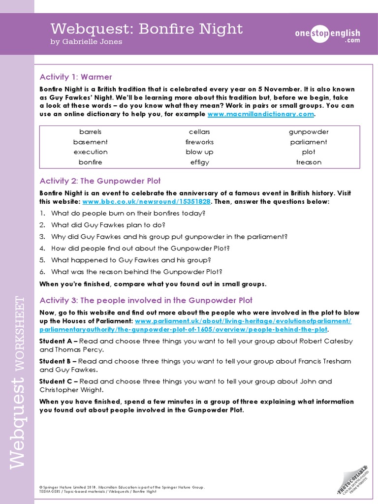 Webquest: Bonfire Night: Activity 1: Warmer | PDF | Gunpowder Plot ...