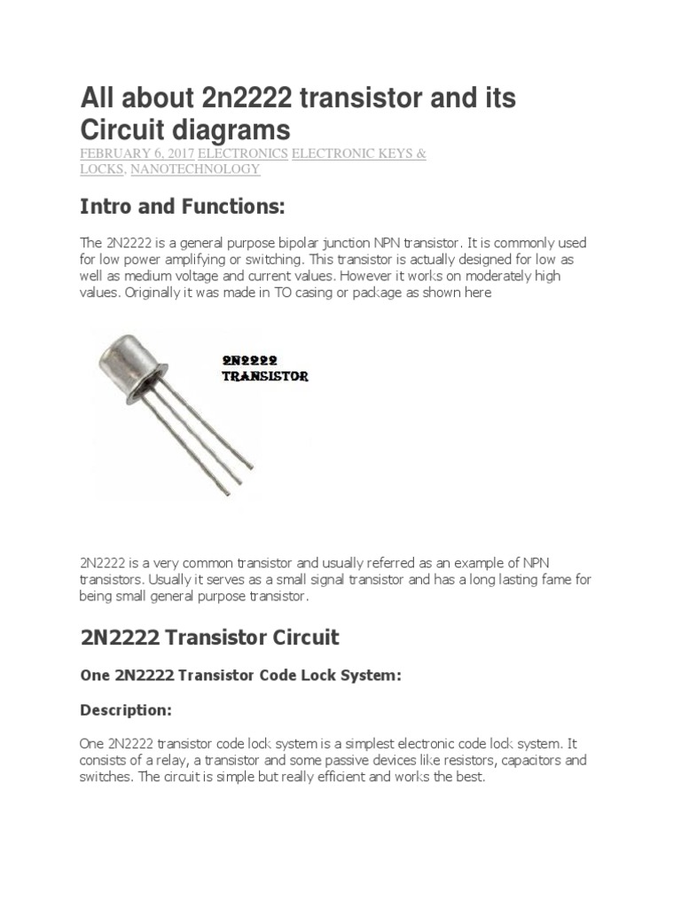 All About 2n2222 Transistor and Its Circuit Diagrams | PDF | Transistor ...