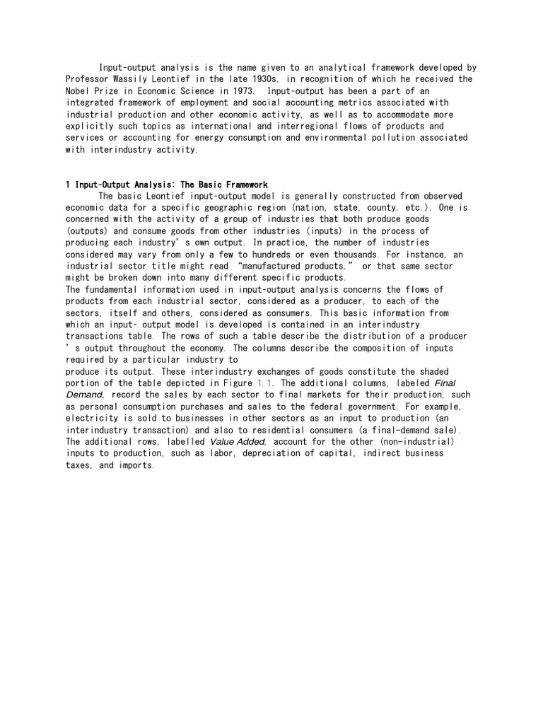 Input Output Analysis Pdf Inputoutput Model Matrix Mathematics