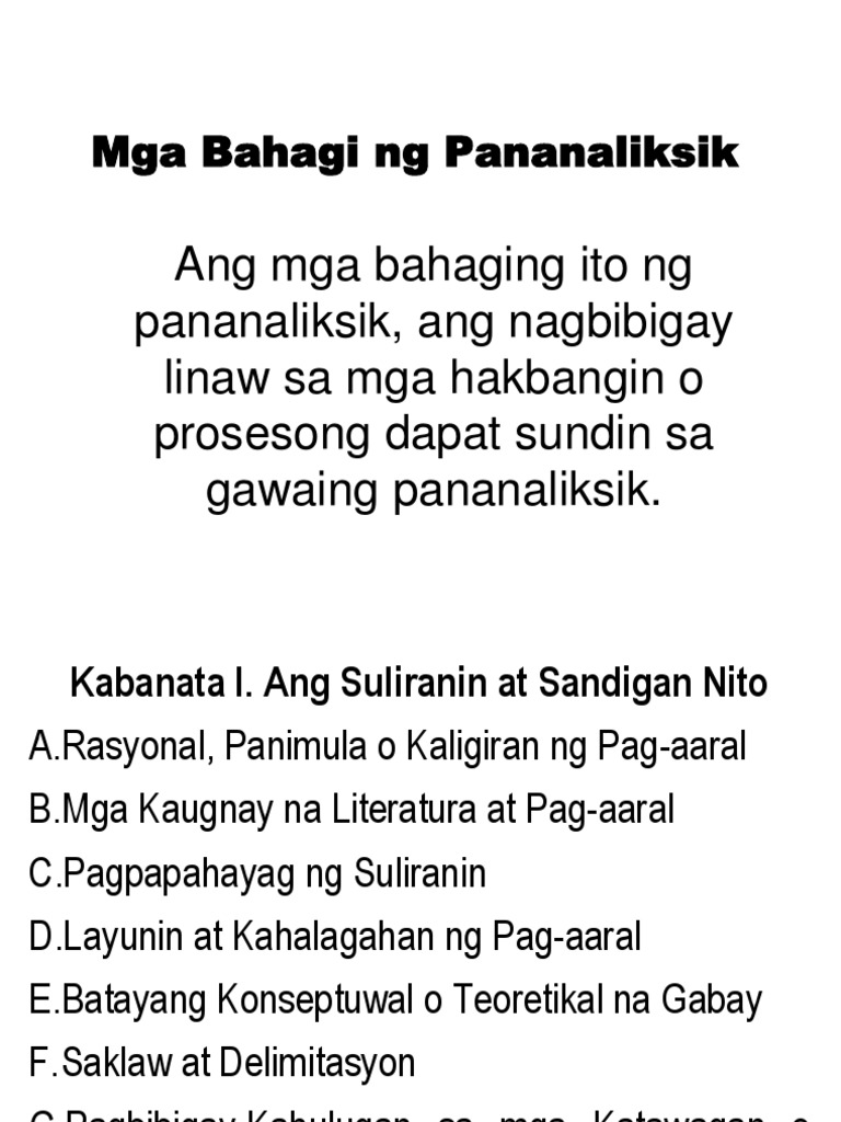 KABANATA I - Mga Bahagi NG Pananaliksik | PDF