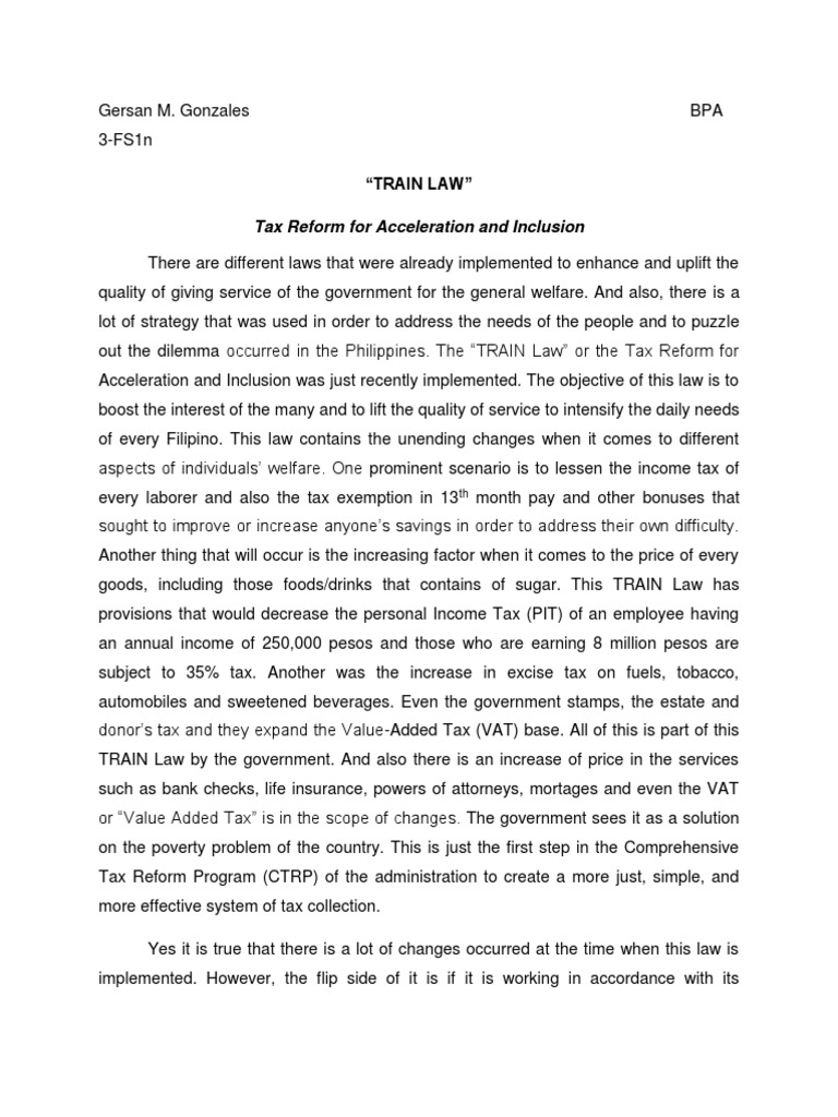 Tax Reform For Acceleration and Inclusion: "Train Law" | PDF | Taxes ...