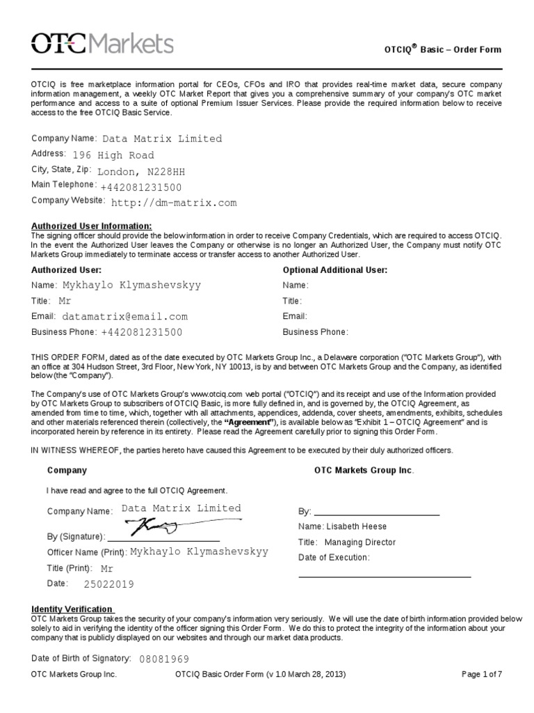 Otciq Basic Order Form - Agreement V 1 | PDF | Indemnity | Trademark