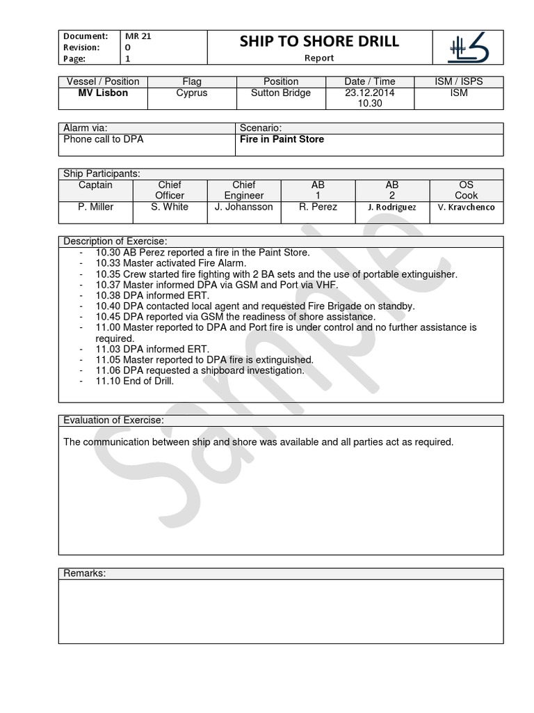Ship to Shore Fire Drill Report | PDF | Social Science | History