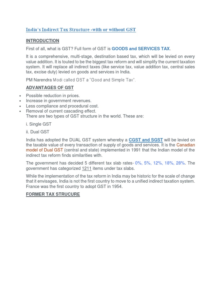 India's Indirect Tax Structure - With or Without GST: Goods and ...