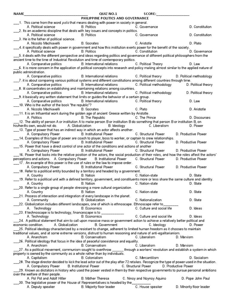 Quiz 1 PPG | PDF | Political Science | Power (Social And Political)