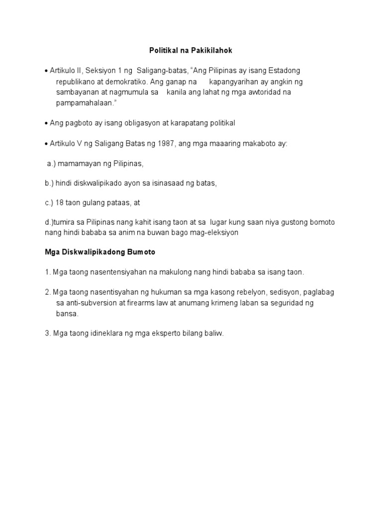 Politikal Na Pakikilahok | PDF