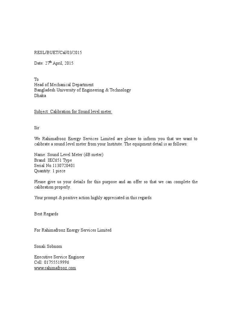 Calibration Letter | PDF