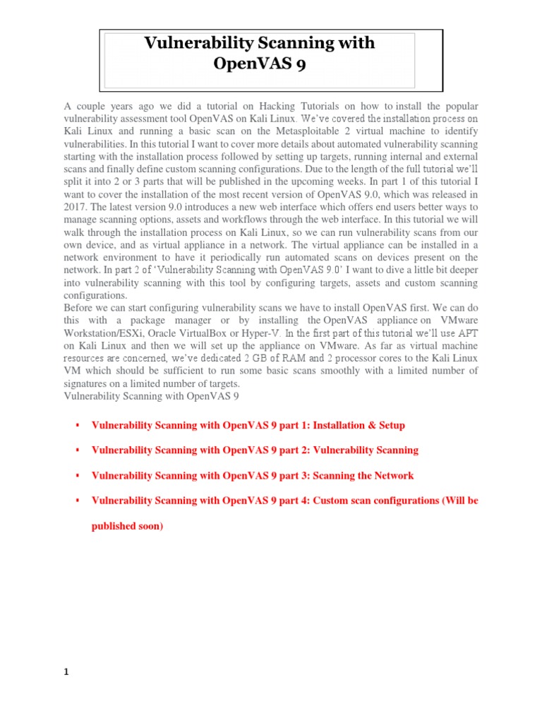 Install OpenVAS 9 on Kali Linux Guide | PDF | Ip Address | Virtual Machine