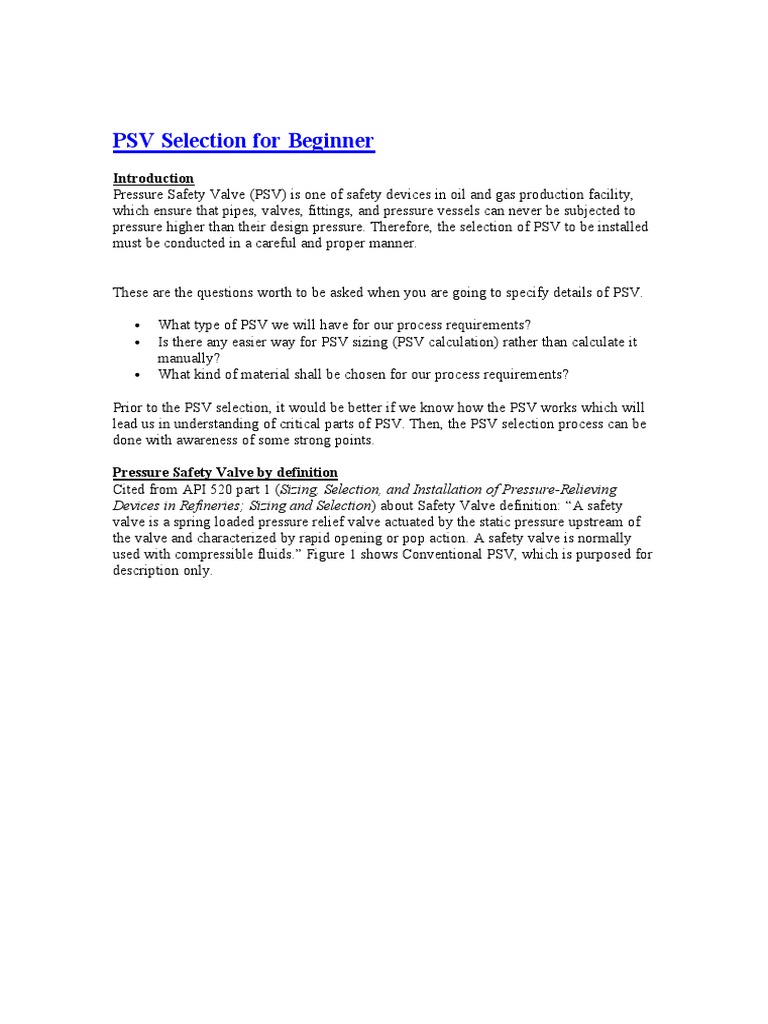 PSV Selection For Beginners | PDF