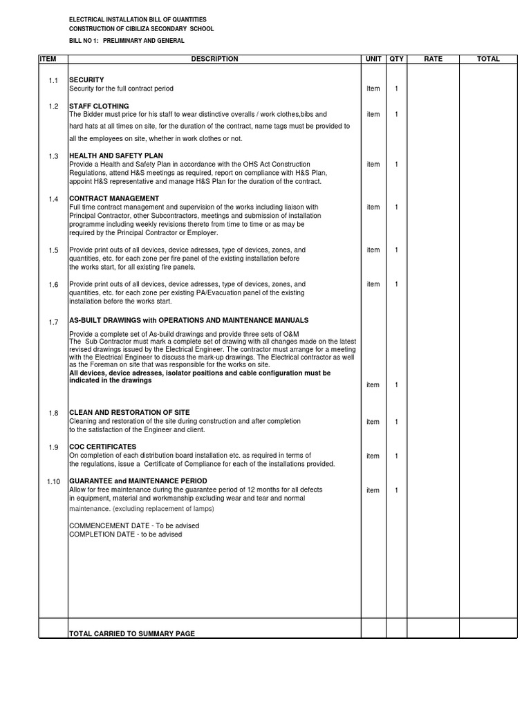 Cibiliza Secondary School Electrical Unpriced BOQ - PHASE 1 Rev 02 | PDF | Ac Power Plugs And ...